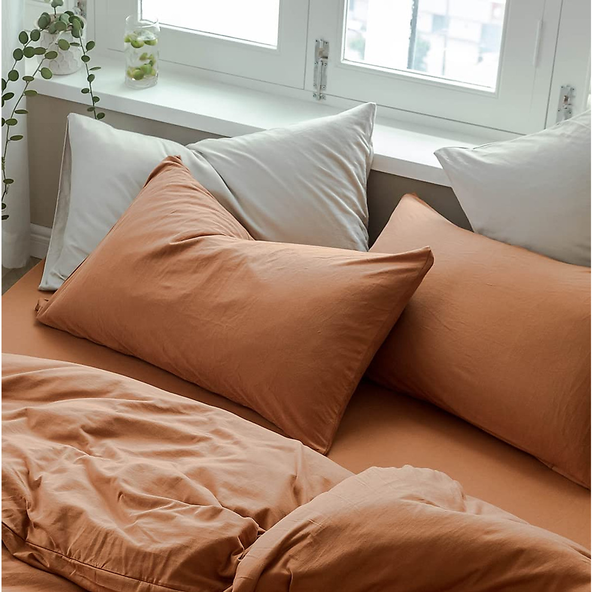 DONEUS Jersey Knit Pillow Cases Set of 2 - Burnt Orange Pillowcases Queen Pillow Case 2 Pack, Ultra Soft Breathable Pillowcase with Envelope Closure, 20x30 inches