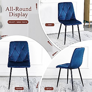KATBOC Blue Velvet Dinner Chairs Set of 4, Modern Velvet Dining Room Chairs, Kitchen Chairs with Upholstered Cushion Seat for Home Kitchen Restaurant