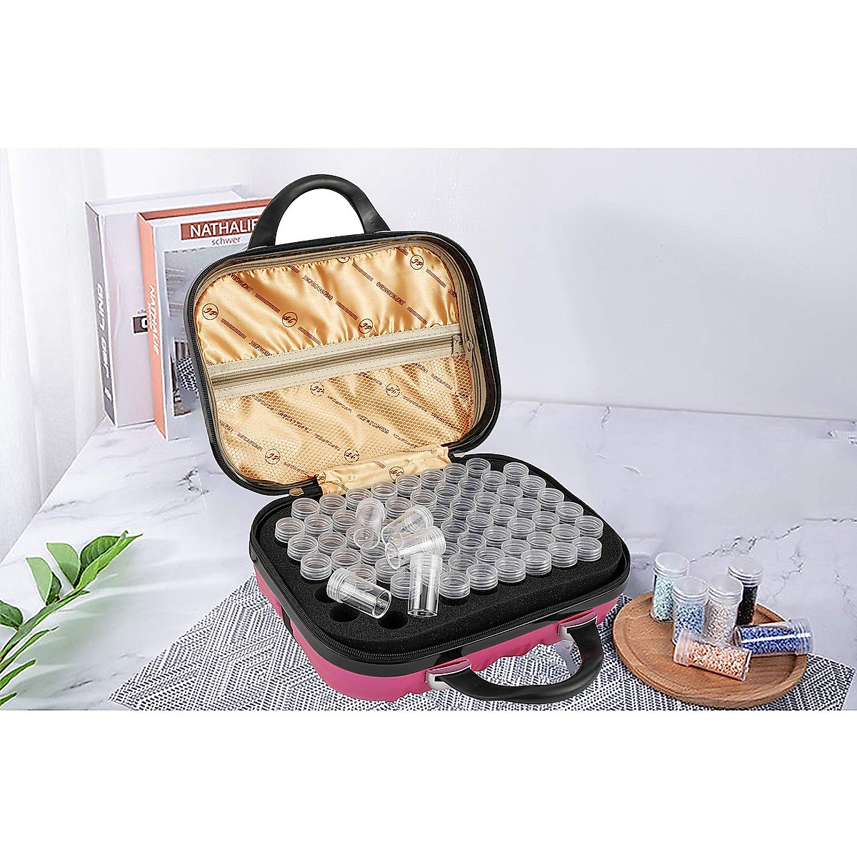 Toolly 132 Bottles Diamond Painting Storage Carring Case - Hardshell Bead Sewing Pills Container Box Embroidery Organizer Bag for DIY 5D Diamond Art Craft Accessorries, Red