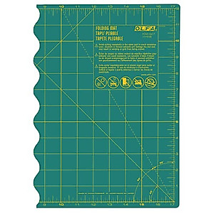 OLFA 12" x 17" Folding Cutting Mat (FCM-12x17) - Self Healing 12x17 Inch Foldable Rotary Mat with Grid for Quilting, Sewing, Fabric, & Crafts, Use with Rotary Cutters & Fixed Blade Knives (Green)