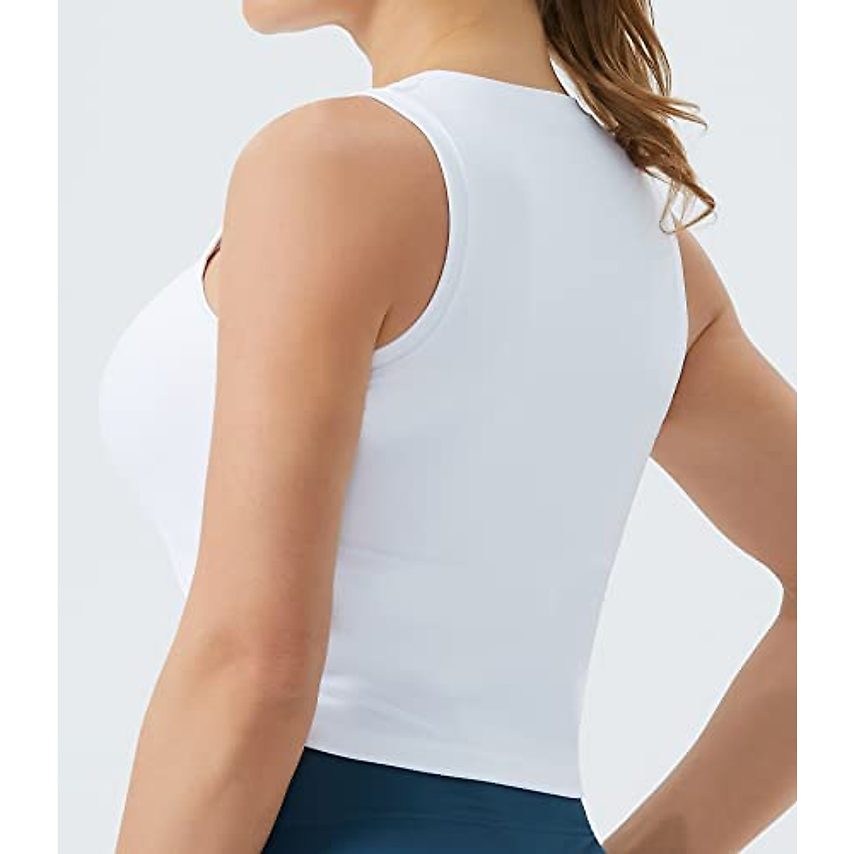 THE GYM PEOPLE Women's Workout Crop Tops Sleeveless Yoga Running Shirts Athletic Tank Top No Padding White