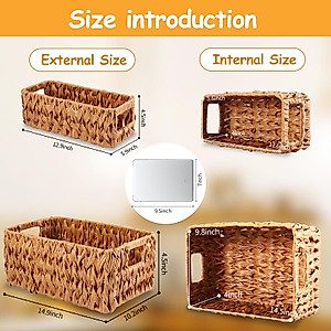 XLHOMO Bathroom Wicker Baskets Large for Shelves, Organizing, Waterproof Woven Storage with Handle for Toilet Shelf Baskets, Laundry Room, 3-Pack (Caramel, Large)