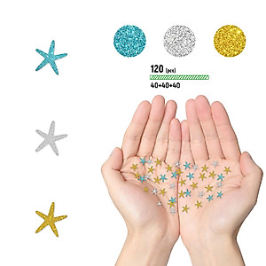 Helewilk Glitter Starfish Confetti, Ocean Theme Birthday/Baby Shower/Wedding Party Table Decorations, Kids Boys Girls Birthday Party Scatters Confetti, Beach Wedding Party DIY Crafts Supplies