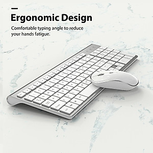 Wireless Keyboard Mouse, JOYACCES 2.4G Compact and Ultra Slim Wireless Keyboard and Mouse for Windows, Computer, Desktop, PC, Laptop-Sliver