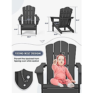 KINGYES Folding Adirondack Chair, HDPE All-Weather Folding Adirondack Chair, Grey