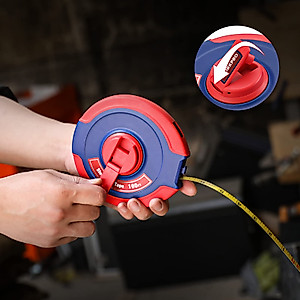 WORKPRO 100 FT Tape Measure, Closed Reel Steel Long Tape with Foldable Handle, Nylon Coated, Plastic and Rubber Case