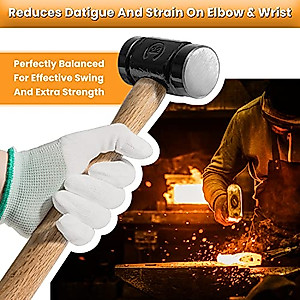 36 oz Rounding Hammer Blacksmith Bladesmith Forge Engineer Drilling Hammer Handmade Knife Making Metal Working Forging Farrier Tool Flat Round Face with Wooden Handle Steel Head