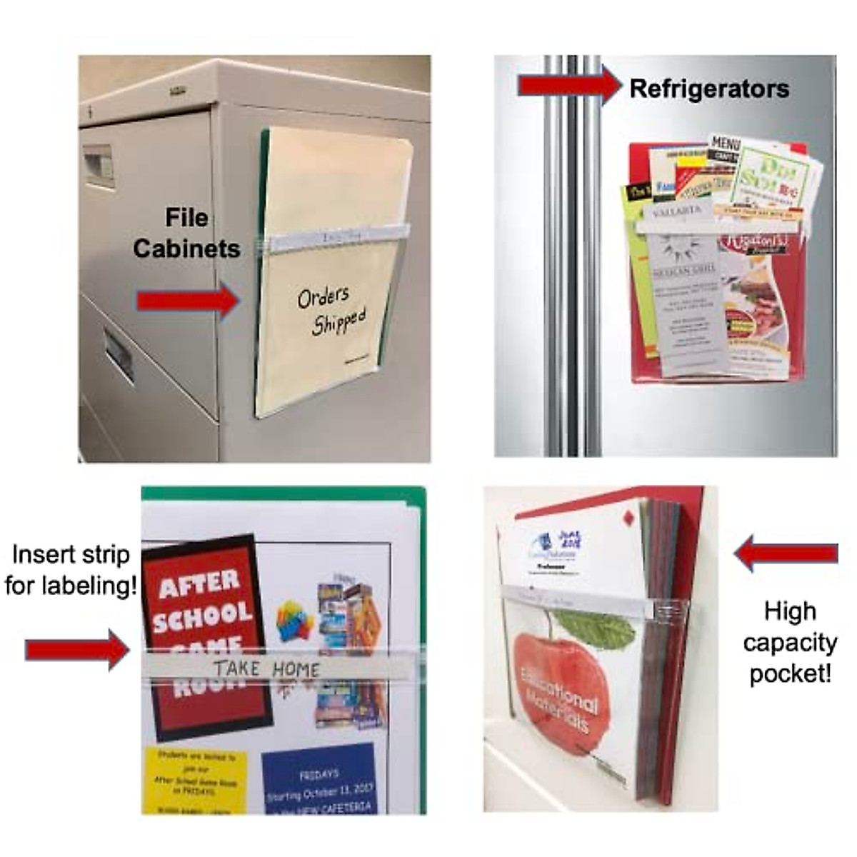 Charles Leonard Magnetic Pockets 26400, Holds up to 2.5 Pounds, 4-Pack, Assorted Colors, 4 Pack