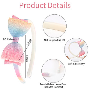 Chanaco Girls Sparkly Cute Soft Glitter Bow Heart Non-Slip Headbands Set - 6 Pcs for Toddlers and Kids Ages 4-12