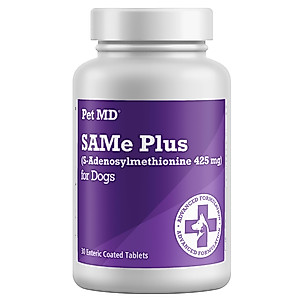 Pet MD Same Plus Liver Support for Dogs - Canine Hepatic Support & Brain Health Supplement - B Vitamins & Same for Dogs - Enteric Coated Tablets - 425mg - 30 ct