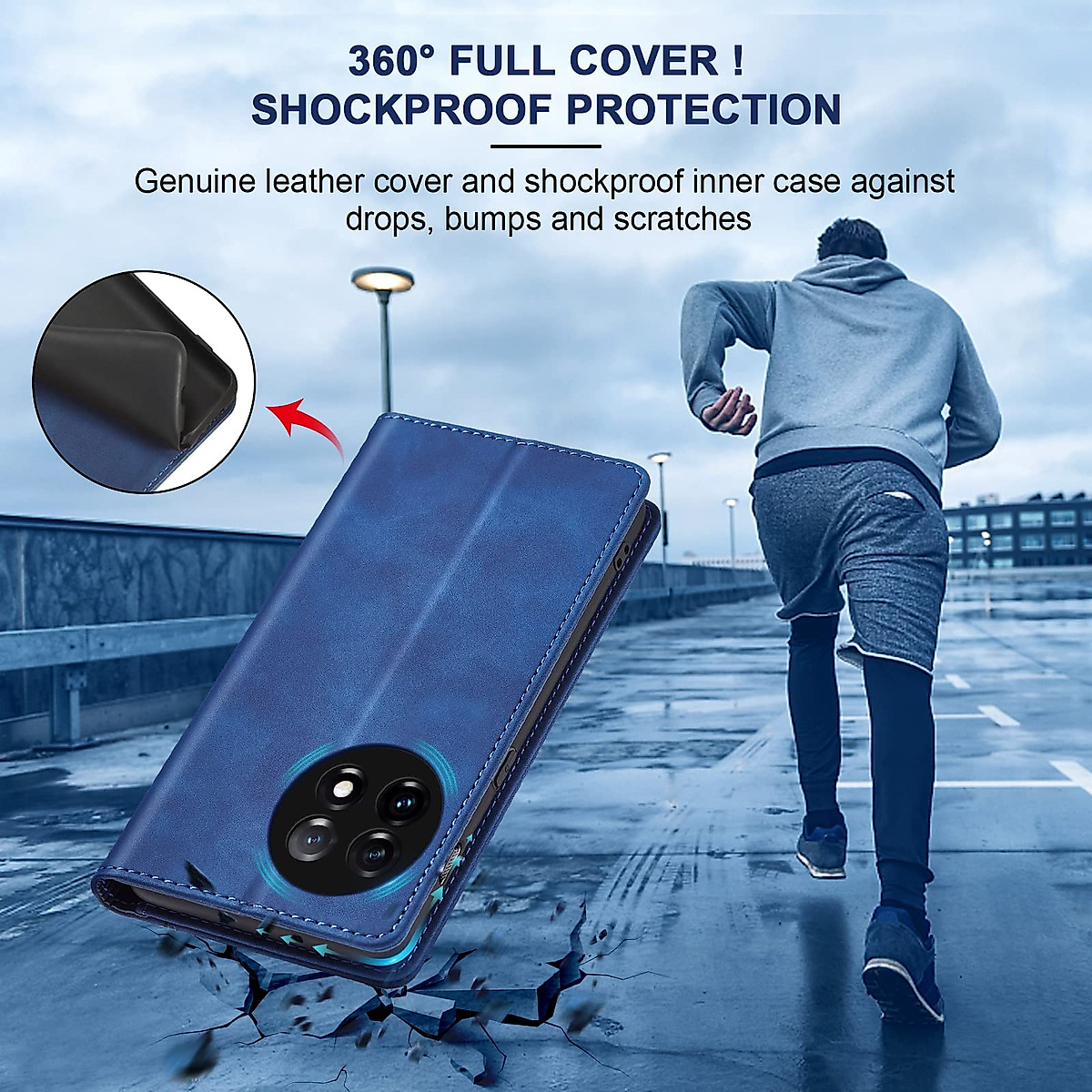 Jasonyu Flip Wallet Case for OnePlus 11 5G,Leather Magnetic Folio Cover with Card Holder,Kickstand - TPU Shockproof Durable Protective Phone Case,Blue