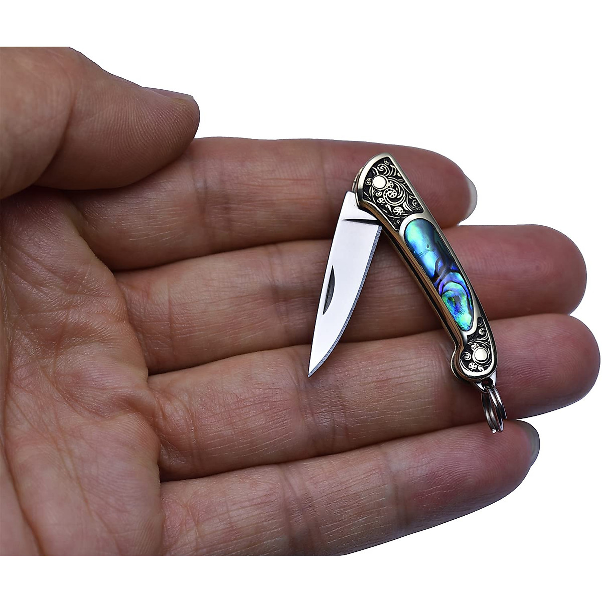 JPCRMOV Compact Pocket Knife Keychain for Women, Mini Folding Knife, Tiny EDC Knife, Abalone Shell Handle, Blade Length 1.06", Weighs only 9 Grams