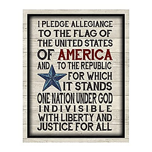 "I Pledge Allegiance to the Flag" -American Patriotic Wall Decor -11 x 14" Modern Typographic Print-Ready to Frame. Home-Office-School-Garage-Cave Decor. Display Your Patriotism! Printed on Paper.
