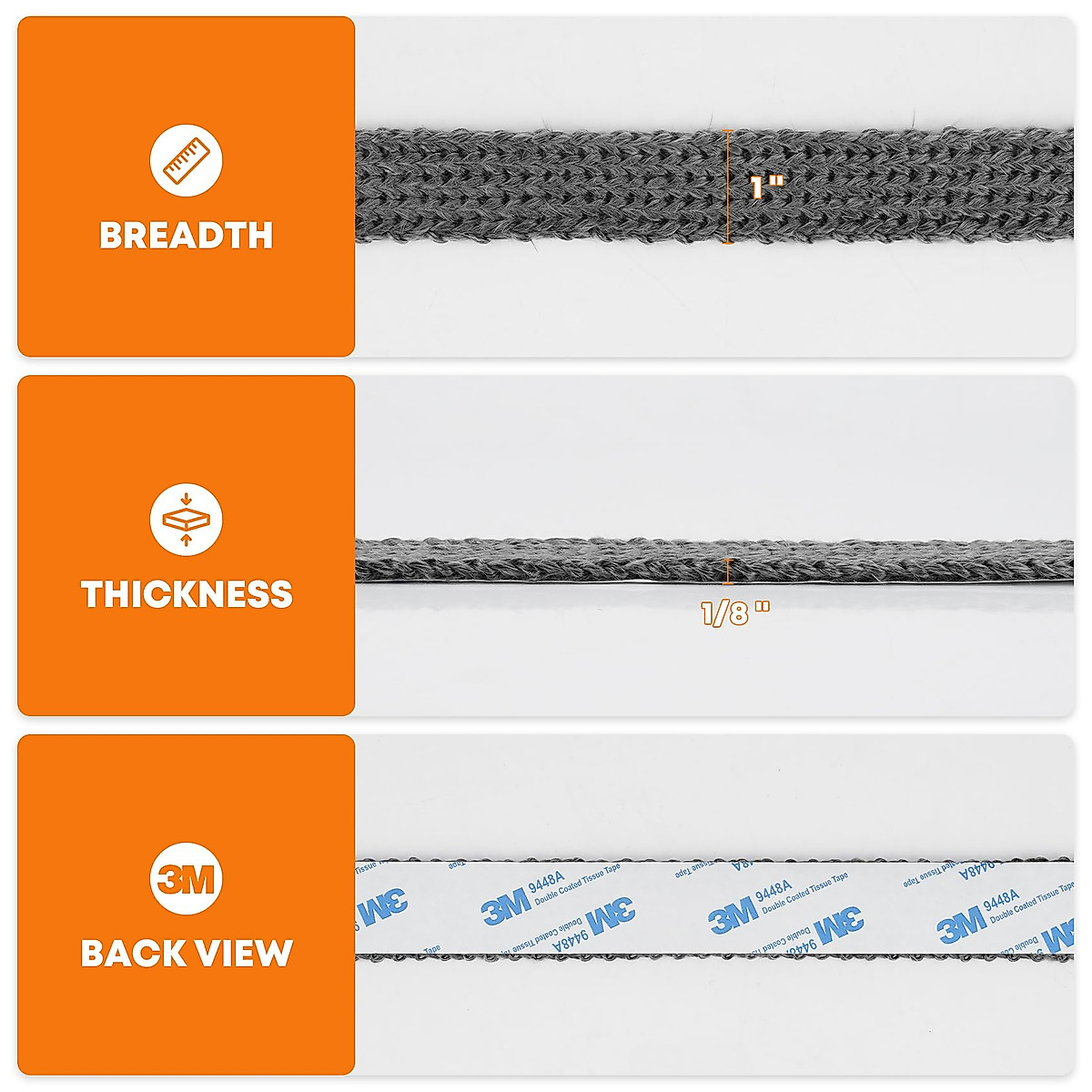 Stanbroil Stove Gasket Tape, 1" Width, 1/8" Thick 72" Length Self Adhesive Flat Gasket for Stoves and Fireplaces, High Temperature Fiberglass Gasket Tape