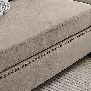 Jarenie 107" Convertible Sectional Sofa, 4-Seat L Shaped Couch with Storage Chaise and Side Pocket, Modern Linen Fabric Sectional Couches for Living Room, Beige