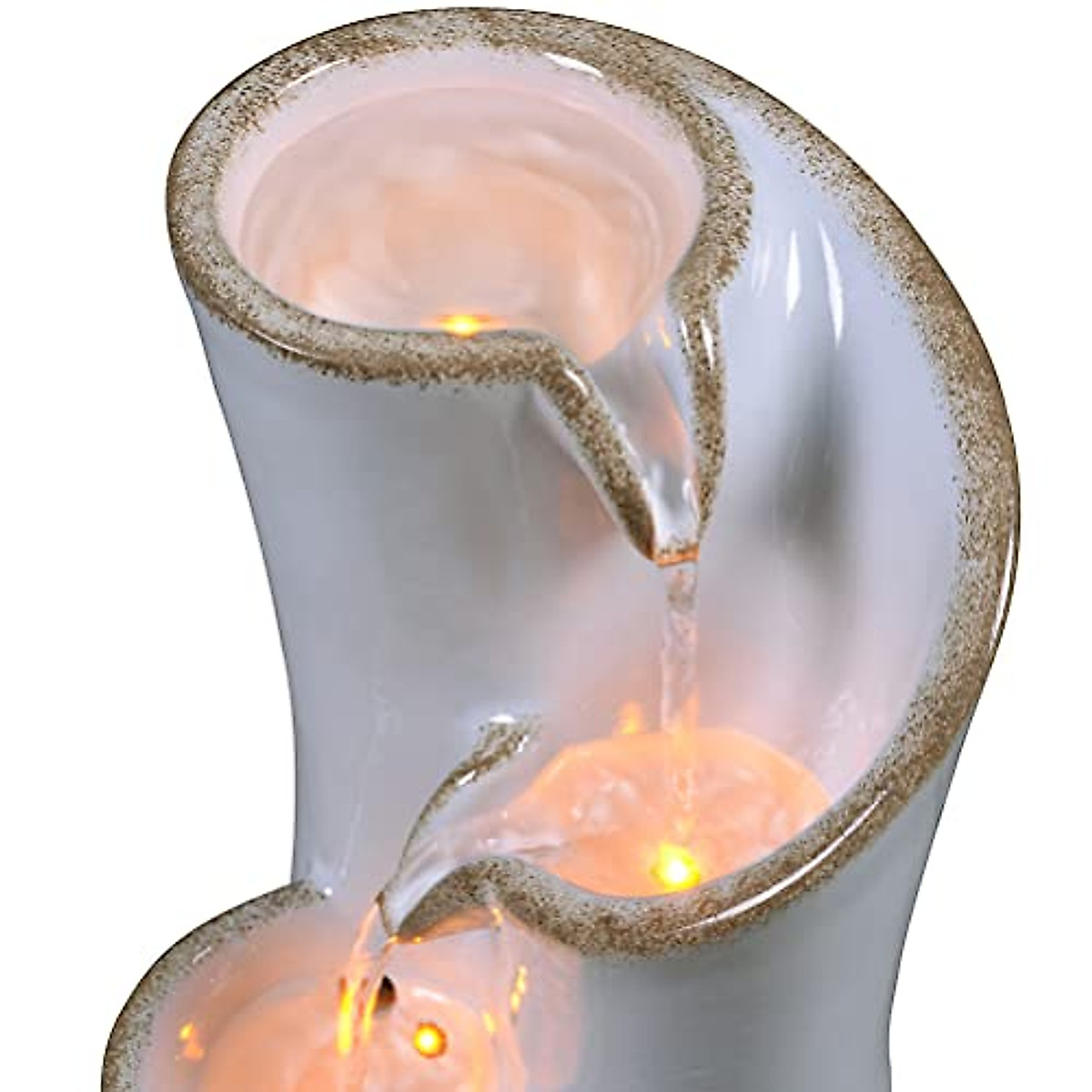 Indoor Water Fountain Imitation Ceramics Appearance Tabletop Fountain Relaxation Desktop Waterfall Fountain w/ 3 Reflective led, 9.8 Inch Tall Fountain (Grey)