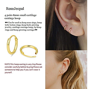 Hoop Earring 14K Gold Plated S925 Sterling Silver Endless Hoop Earring Set for Women Men 8mm-12mm (4 pairs 14K gold 8MM)