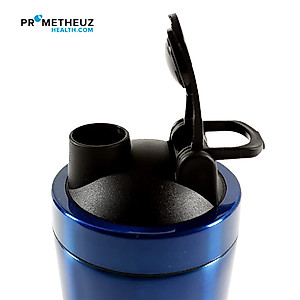 Prometheuz 24oz Stainless Steel Insulated Shaker Bottle with Wire Whisk, Double Walled Vacuum Perfect for Protein Shakes and Pre-Workout to Keeps Hot and Cold, Blue