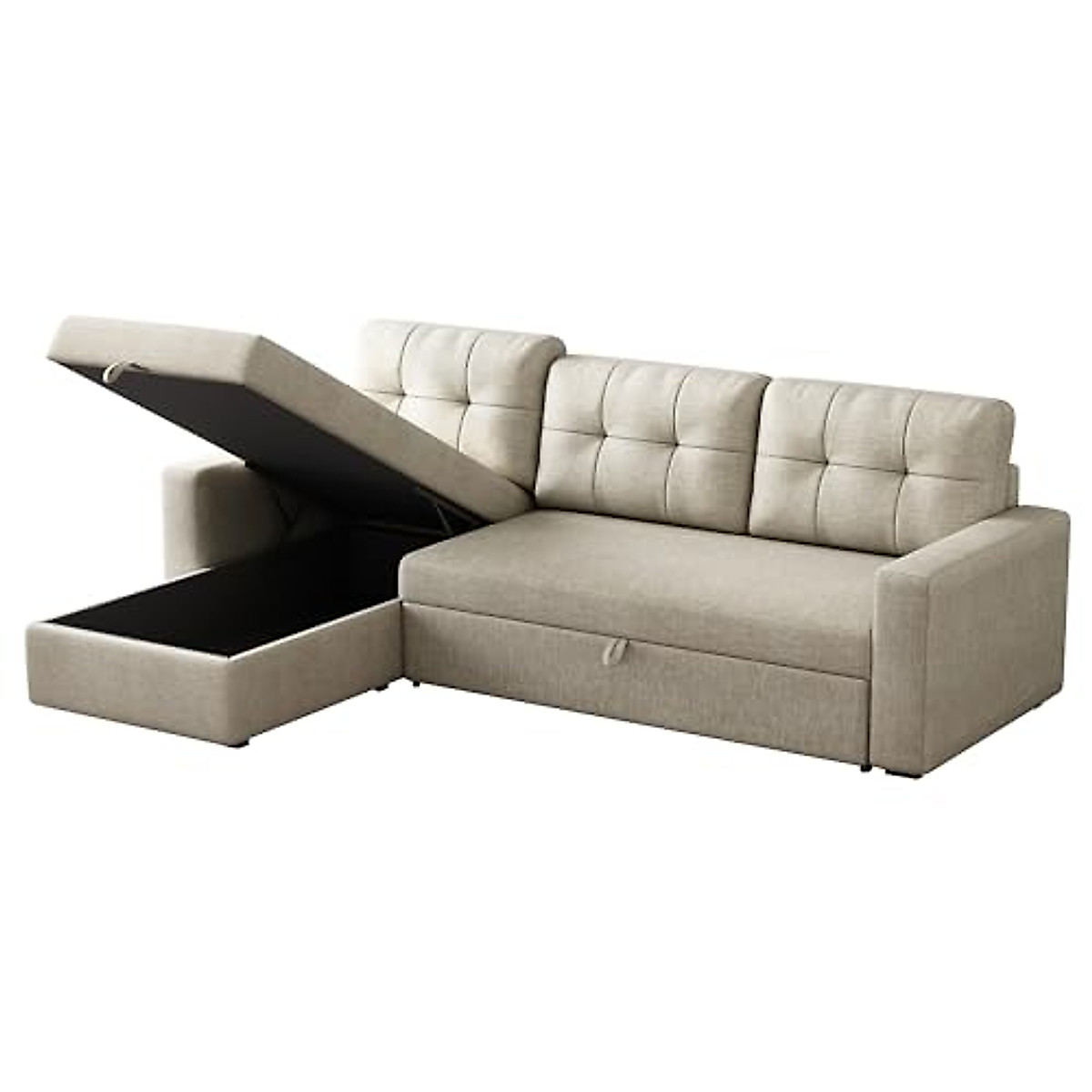 Ball & Cast 81.5" L-Shaped Convertible Sleeper Sofa, Upholstered Sectional Couch Pull Out Sofa-Bed with Storage Chaise & Removable Back Cushions, Beige
