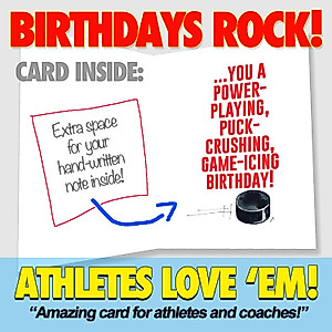 Play Strong Hockey Birthday Card 1-Pack (5x7) Power Player Illustrated Sports Birthday Cards Greeting Cards- Awesome for Hockey Players, Coaches and Fans Birthdays, Gifts and Parties!