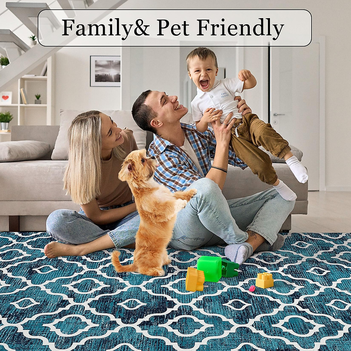 ROYHOME Area Rug 8x10 Living Room Rugs Machine Washable Rug Moroccan Rug Geometric Neutral Floor Carpet Soft Low Pile Stain Resistant Large Rug for Bedroom Under Dining Table Home Office