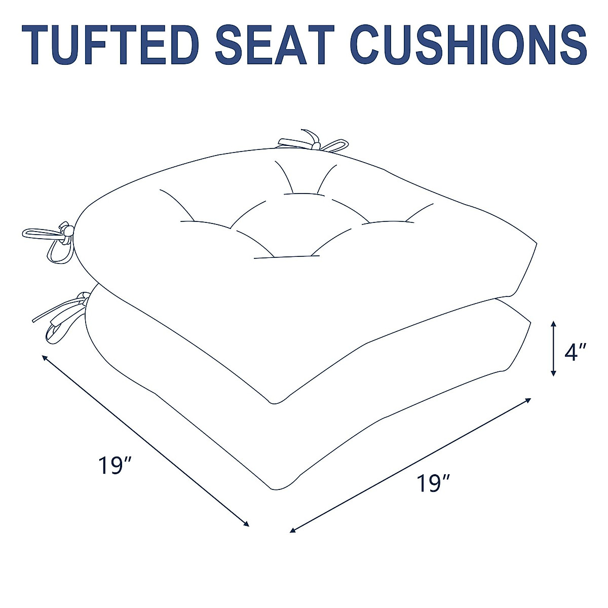 Melody Elephant Patio Wicker Chair Cushions, All Weather Outdoor Tufted Chair Pads Pack of 2, 19 x 19 x 4 Inch U-Shaped Seat Cushions of Garden Furniture Decoration, Hanalei Lagoon