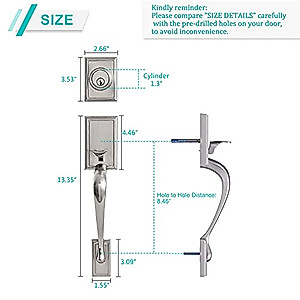 GUA OYH Double Door Handleset for Entryway Satin Nickel Front Door Handle Keyed Dummy Door Lock Set with Handle Lever for Front Door or Office Door, Satin Nickel (for Double Door) (L361516-S-S117)