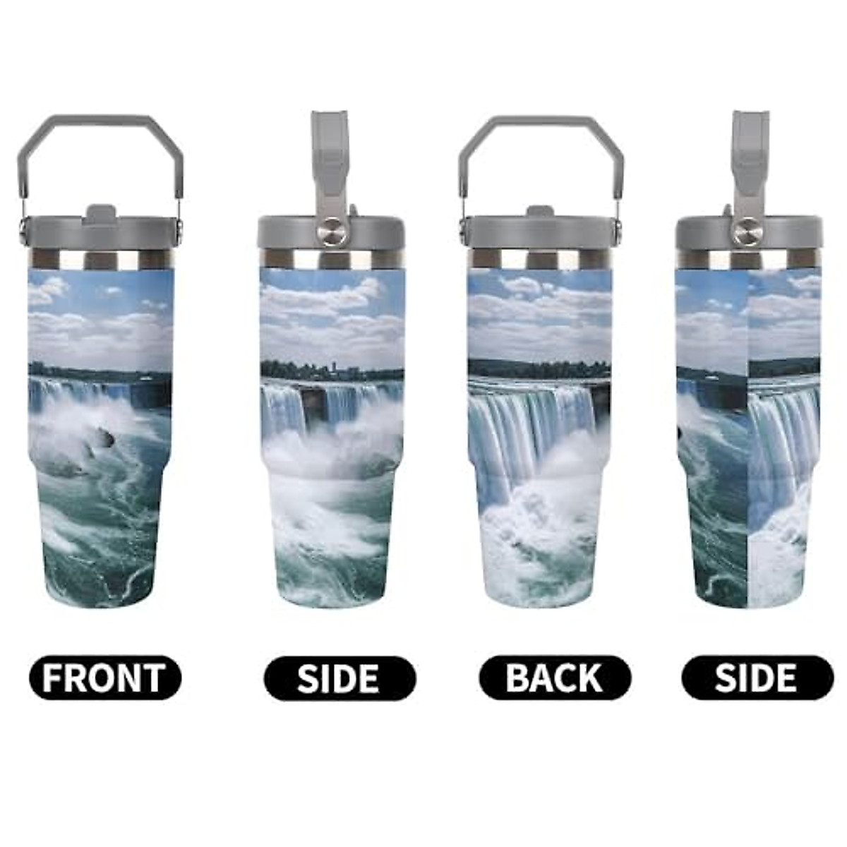 30oz Stainless Steel Insulated Tumbler with Flip Lid & Straw, Leakproof Travel Mug for Car, Niagara Falls Double Wall Vacuum Thermal Coffee Cup with Handle, Spill-Proof Design for Hot/Cold Drinks