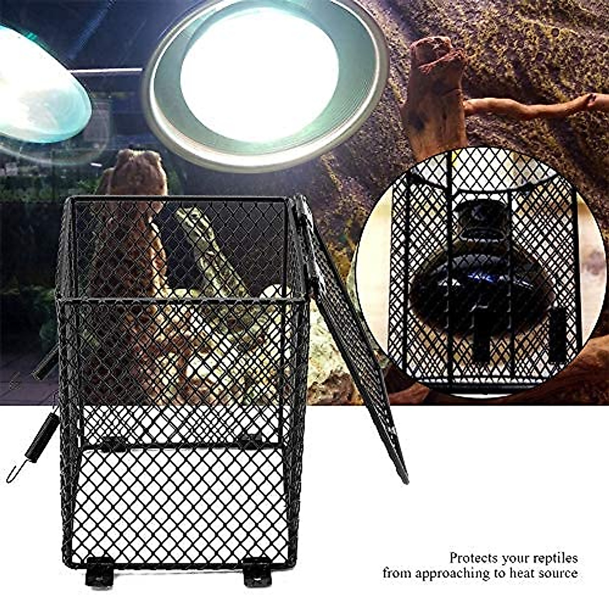 FastUU Mesh Cover Heating Lamp Shade, Day Night Ceramic Light Bulb Heat Lamp Mesh Cover Heating Lampshade, Spotlight Ceramic Light Bulb for Reptile for Pet(Square)