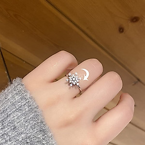 Christmas Snowflake Open Band Rings for Women Cubic Zirconia Stress Relief Spinner Anxiety Tail Finger Coil Rotate Freely Inspirations Stacking Ring Adjustable Charm Birthday Xmas Jewelry Gifts