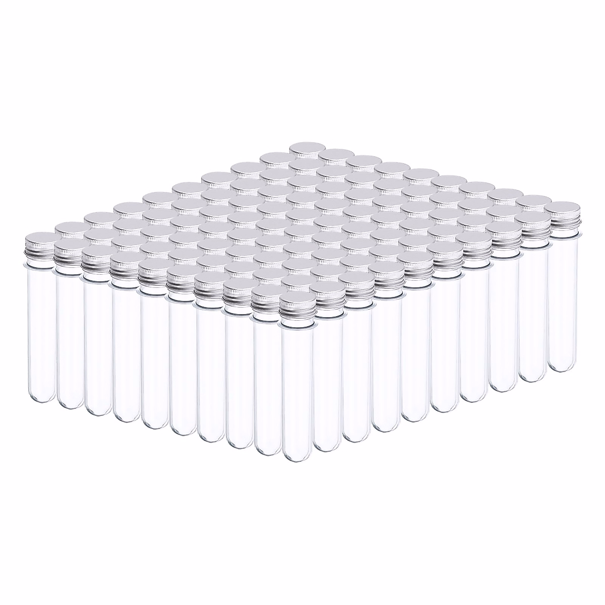 PATIKIL 200Pcs 45ml Plastic Test Tube with Screw Caps, 140x25mm Tubes Aluminum Lid, for Scientific Experiments Party Decoration Candy Bead Storage Bath Salt