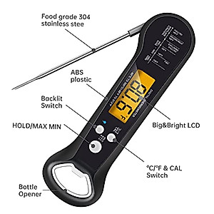 OWOXER Digital Meat Thermometer, Instant Read Food Thermometer with Probe, Waterproof Cooking Thermometer with Backlight, Professional Grill Thermometer for Kitchen, Outdoor and BBQ