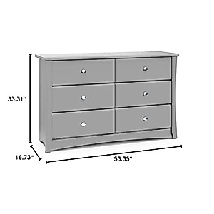 Storkcraft Crescent 6 Drawer Double Dresser (Pebble Gray) – GREENGUARD Gold Certified, For Nursery, Dresser, Kids Nursery Organizer, Chest of Drawers