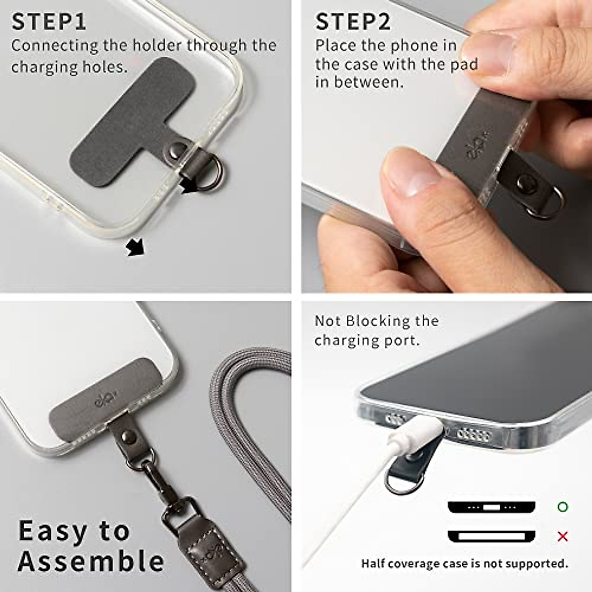 EKAX Adjustable Nylon Strap with PU Leather Clip, Universal Cell Phone Lanyard, Neck Hanging & Crossbody Strap, for Most Smartphone Cases, Keys & Work Permit, Easy Clip On & Off (Pink)