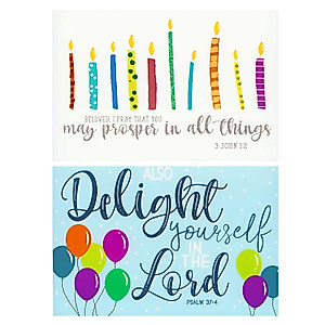 Faithful Finds 48 Pack Religious Christian Birthday Cards Bulk Set with Envelopes, Bible Verse Design (4 x 6 In)
