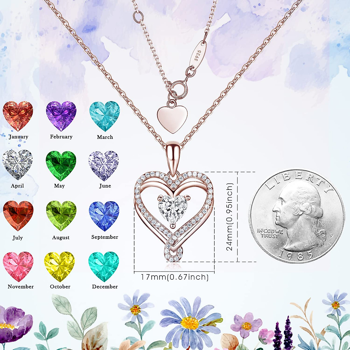 ASHLI JENA Jewelry for Women Infinity Heart Necklaces for Women Birthstone Necklaces for Women 18K Rose Gold Filled 925 Sterling Silver