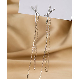 SLUYNZ 925 Sterling Silver CZ Long Dangle Earrings Chain for Women X Long Earrings Tassel 5.9inch (A-Silver)