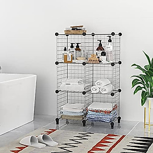 HOMIDEC Closet Organizer, 16 Wire Cube Storage Organizer DIY Bookcase Bookshelf, Metal Grids Storage Shelves for Office, Bedroom, Living Room, Modular Storage Cubes Unit
