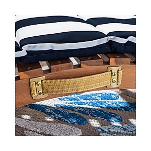 SAFAVIEH Outdoor Collection Pacifica Natural Brown Solid Wood/Navy & White Stripe Cushion 3-Piece Chaise Lounge Set with Table (PAT7020F)