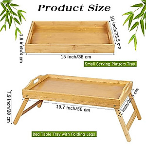TURSTIN 2 Packs 19.7 x 12 Inch Large Bamboo Bed Tray Table with Folding Legs Natural Serving Breakfast in Bed Tray Food Tray Multi-Use Serving Platters Tray with Handles for Reading, Working, Eating