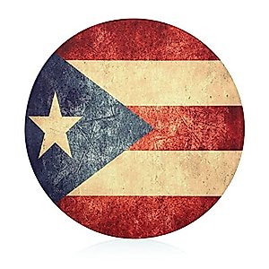 Vintage Puerto Rico Flag Glass Cutting Board Round Kitchen Decorative Chopping Blocks Mats Food Tray for Men Women