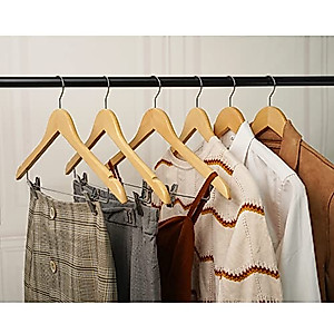 HOUÍSM 16Pack Wooden Hangers Skirt Hangers with Clips, Solid Wood Pants Hangers Natural Smooth Finish High-Grade Selected Wood Hangers with Sturdy Metal Clips for Blouse Dress Coat Jacket