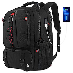 Gym Backpack with Shoe Compartment, Large Travel Backpack for Men Women Airline Approved, 17 Inch Laptop Backpack with USB Charging Port Anti Theft College School Computer Bag Business Work, Black