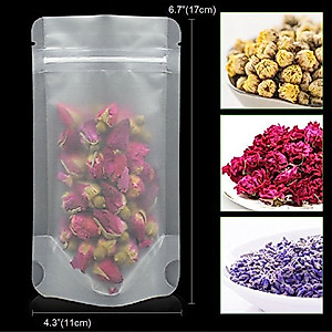 Couga Mall 50 PCS Matte Stand-Up Plastic Storage Bag with Resealable Zip, Heat Sealable Reusable Pouch Packing Bag for Juice, Nuts, Beans and Tea Leaves (4.3” 6.7”)