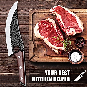 WUELY Boning Knife for Meat Cutting,Viking knife,Handmade Japanese Chef Knife,Forged Meat Cleaver knife,Camping Knife with Sheath,Multipurpose for Kitchen,Hunting