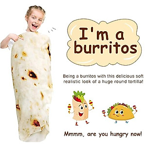 Acteb Burrito Tortilla Blanket Gifts for Kids Teens 60in, 300GSM Double Sided Print Novelty Soft Flannel Wrap Round Throw Blankets Home Decor Food Taco