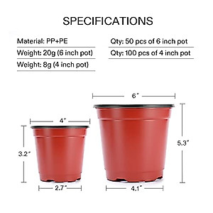 VIVOSUN 50pcs 6 Inch Planter Nursery Pots, Plastic Pots for Flower Seedling