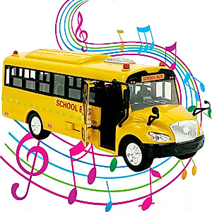 Big Daddy Huge Yellow School Bus with Lights and Cool Openable Doors Pull Back Toy School Bus with Sounds and Songs for Girls, Boys, Toddlers