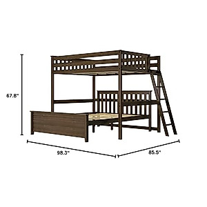 Max & Lily Bunk Bed, L Shaped Full-Over-Queen Bed Frame for Kids with Ladder on End, Solid Wood Bunk Bed for Kids, No Box Spring Needed, Walnut
