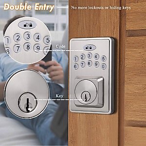 Probrico Keypad Lock, Electronic Deadbolt, Keyless Entry Door Lock with 100 Codes, Single Cylinder Smart Deadbolt Lock with Auto-Lock and Back-Lit, Easy to Install, Satin Nickel